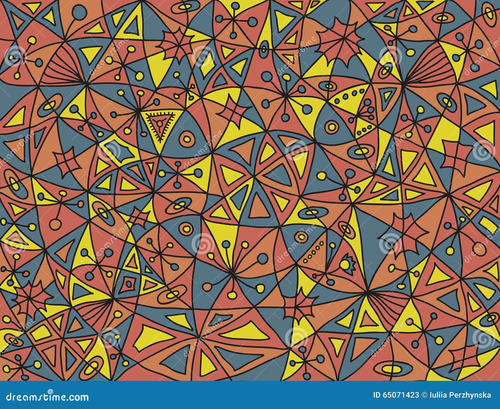 Colorful Abstract Pattern with Four Fishes and Floral Elements in ...