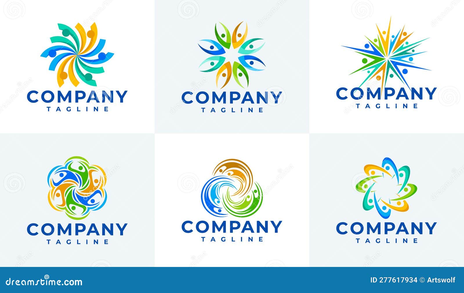 Colorful Abstract People Crowd Logo Design Bundle. Modern Human Group ...