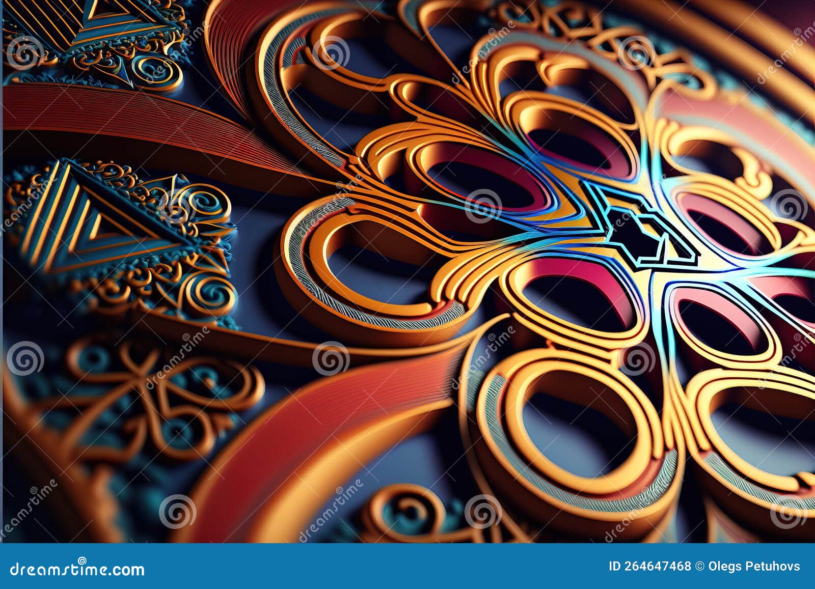 A Colorful Abstract Picture with a Blue Background and a Gold and Red ...