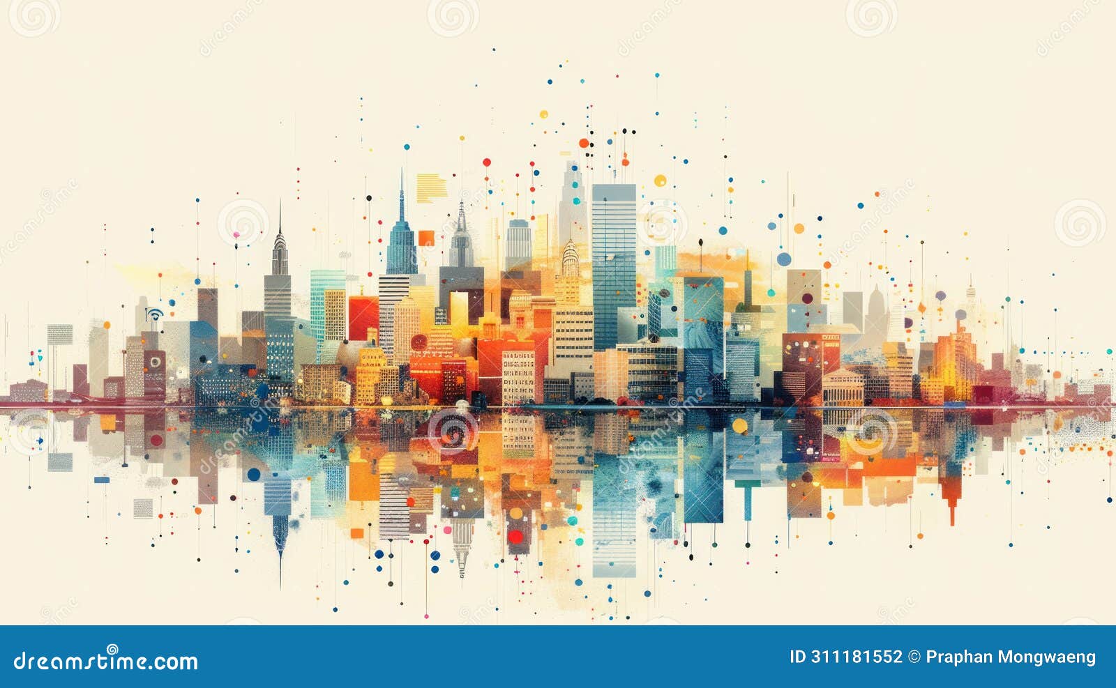 A Colorful Abstract Representation of a City Skyline and Its Reflection ...