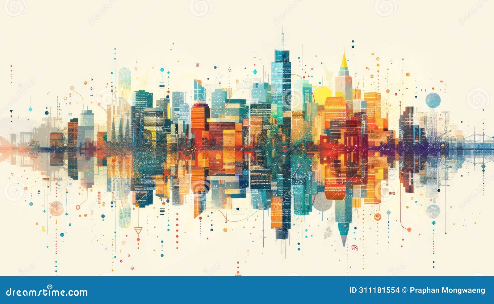A Colorful Abstract Representation of a City Skyline and Its Reflection ...