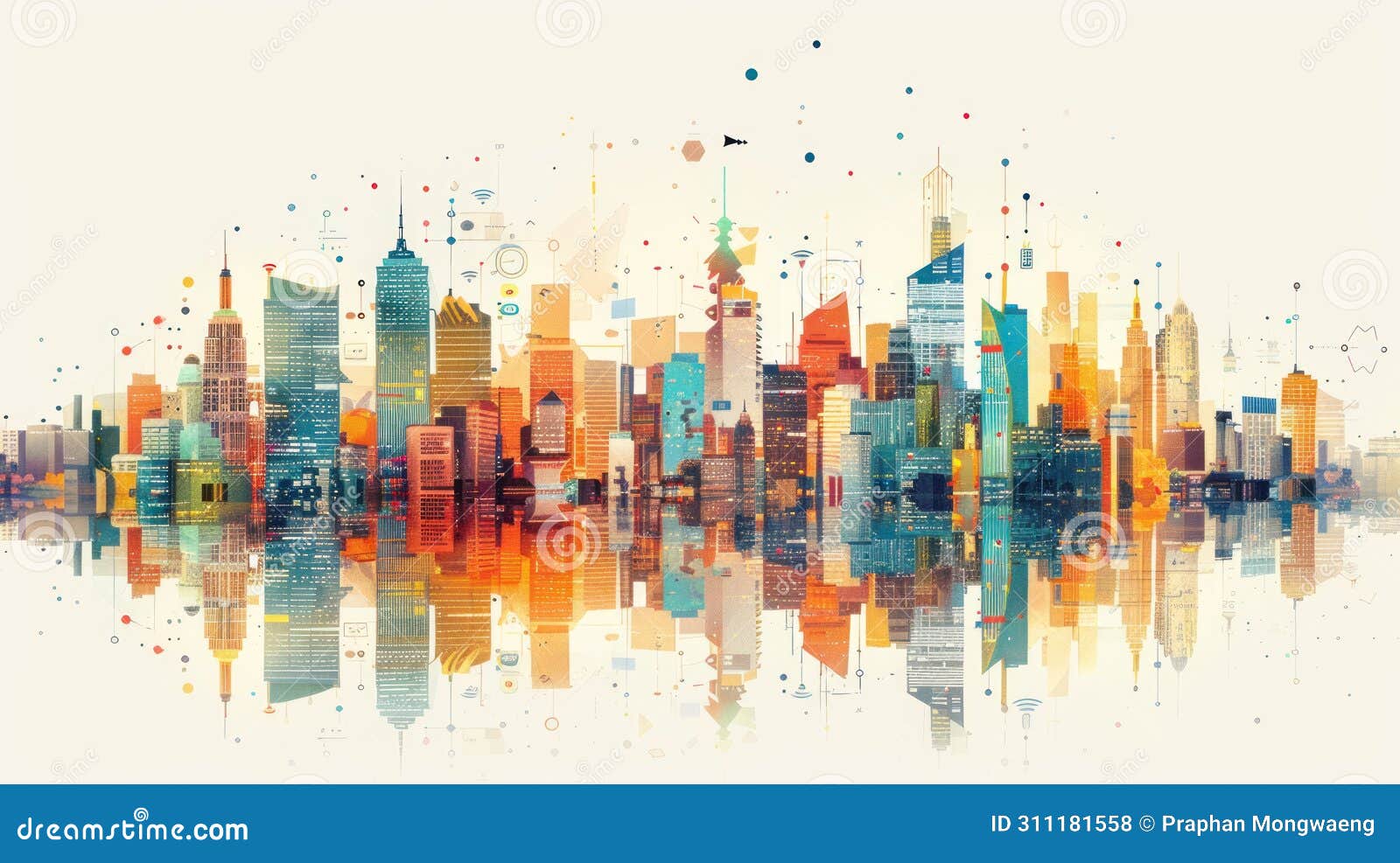 A Colorful Abstract Representation of a City Skyline and Its Reflection ...