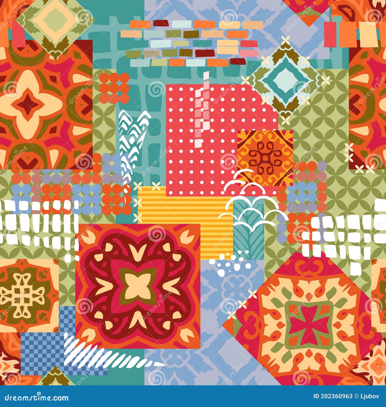Colorful Abstract Seamless Patchwork Pattern. Bright Design for Fabric ...