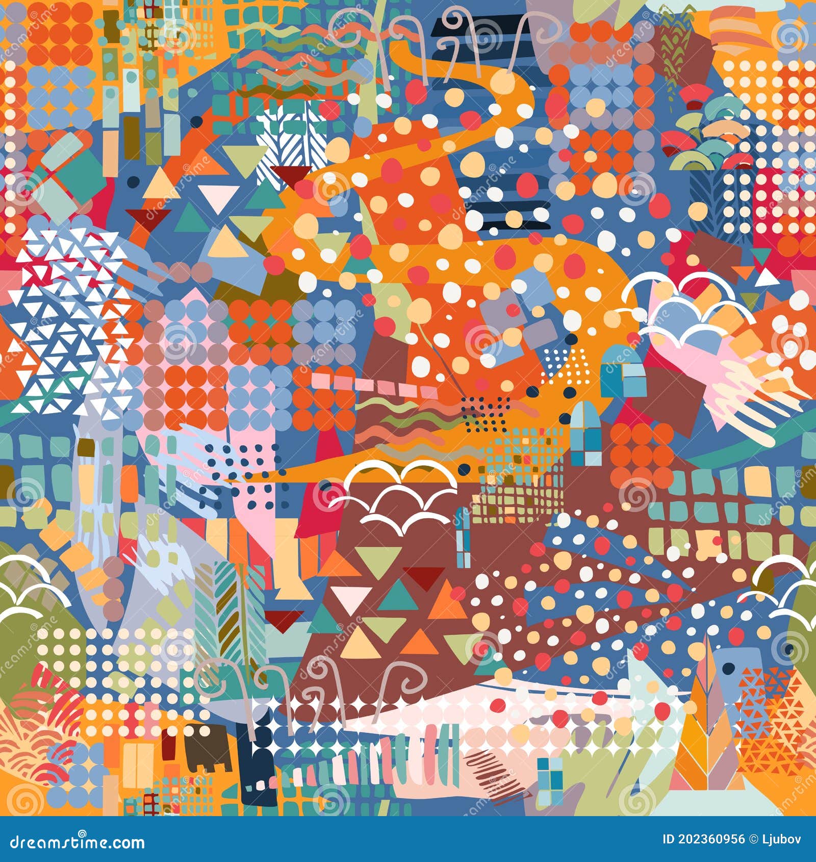 Colorful Abstract Seamless Pattern with Different Elements, Spots and ...