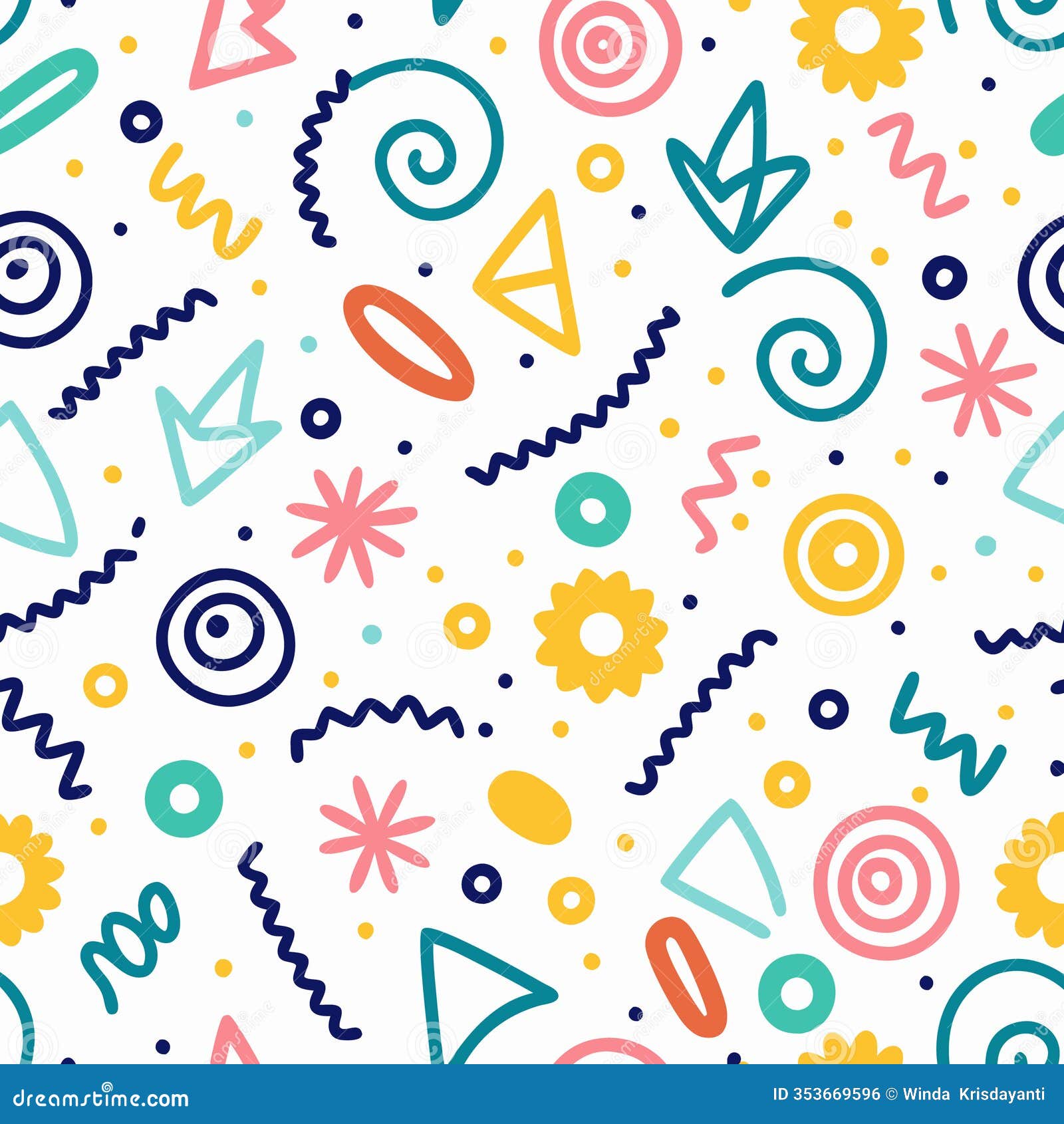 Colorful Abstract Seamless Pattern with Geometric Shapes and Doodles ...