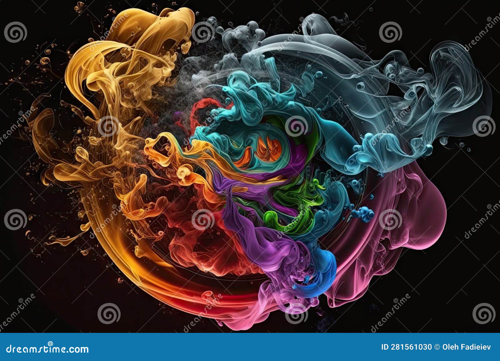 Colorful Abstract Smoke Isolated on Black Background Stock Illustration ...