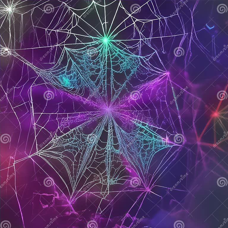 Colorful Abstract Spiderweb Doodle Pattern Neon Light Background Stock ...