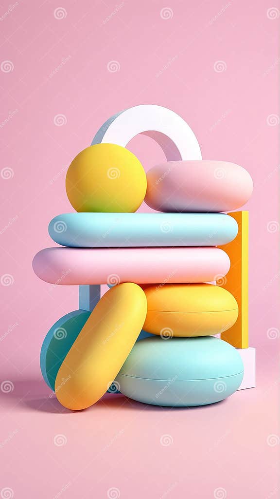 Colorful Abstract Stack of Rounded Shapes on Pink Background Stock ...