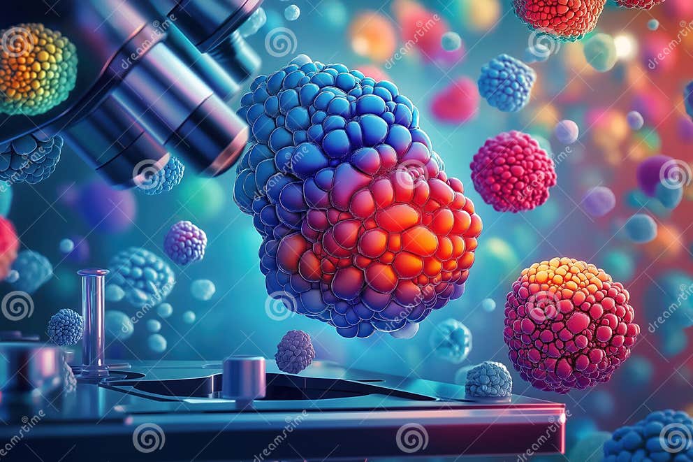 Colorful Abstract Stem Cells Under Microscope View in Lab Setting ...