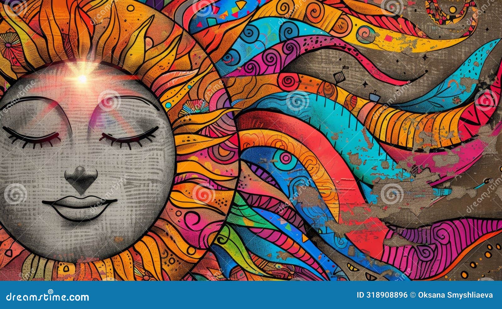 Colorful Abstract Sun and Moon Wall Art Illustration Stock Photo ...