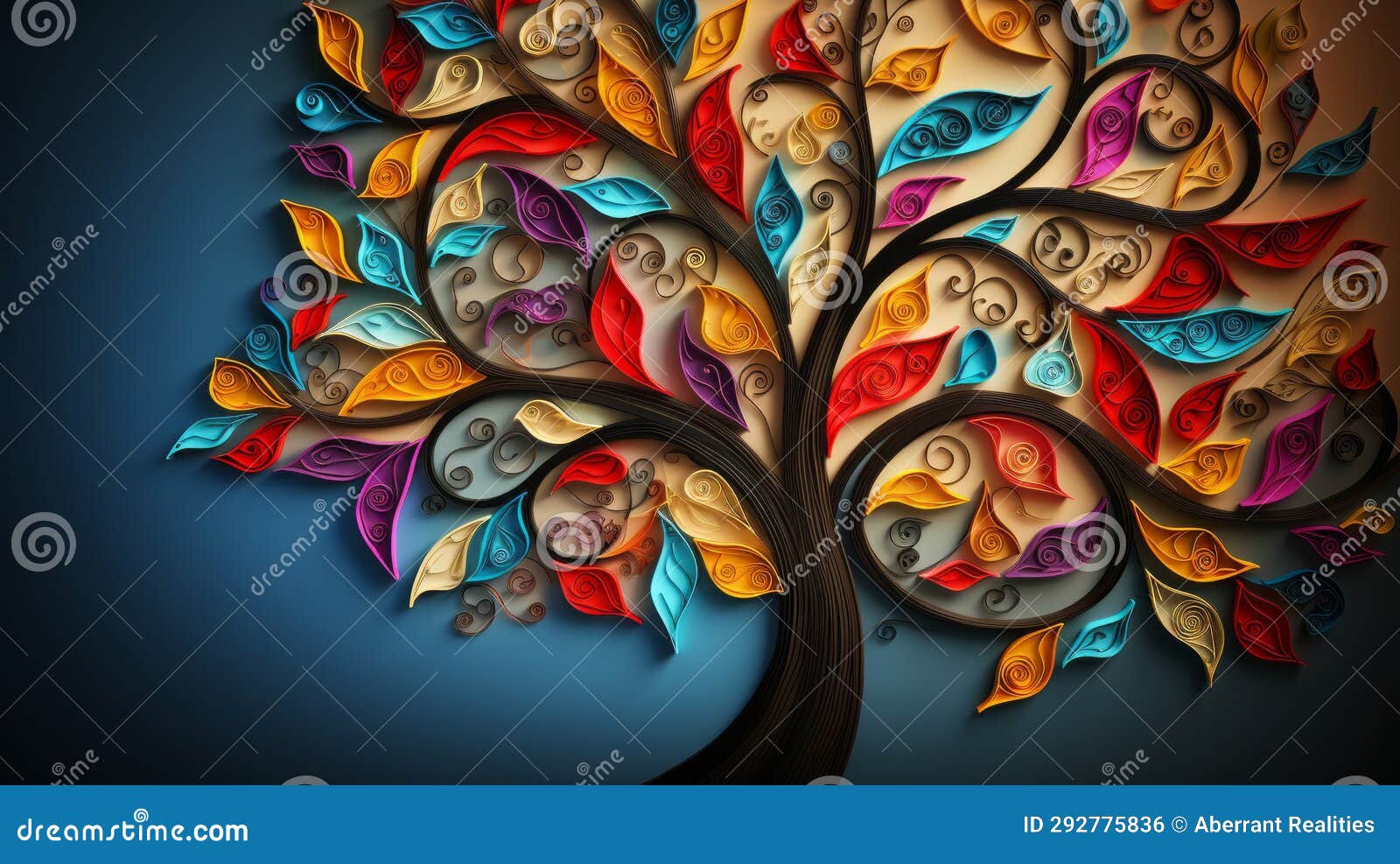 Colorful Abstract Tree with Leaves on a Dark Background Stock ...