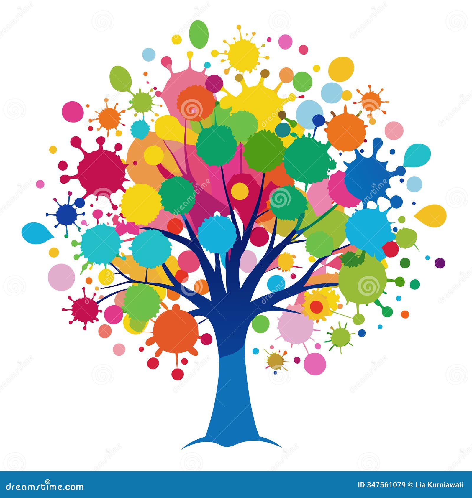 Colorful Abstract Tree with Paint Splatters Stock Vector - Illustration ...