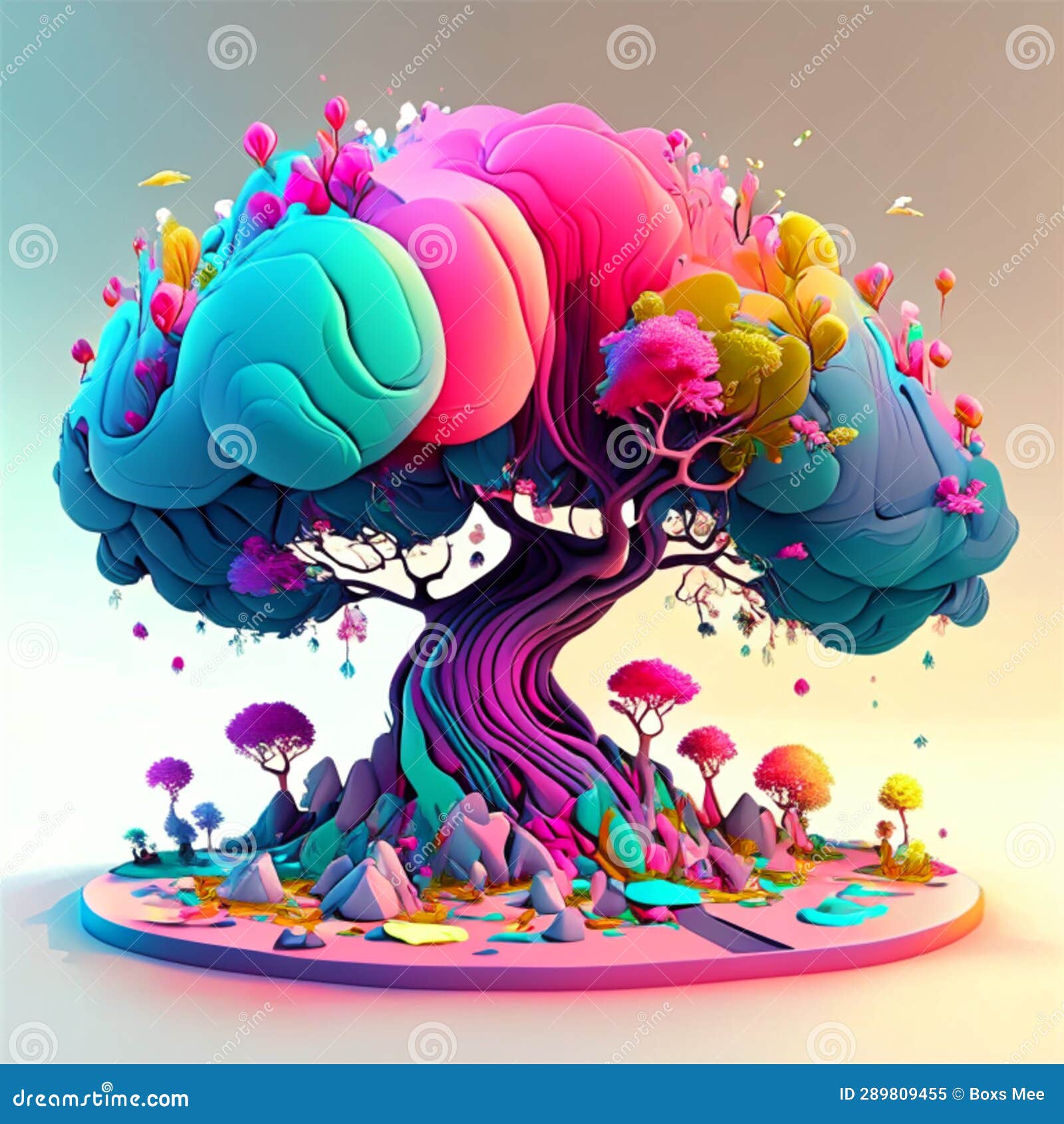 Colorful Abstract Tree on White Background. 3d Render Illustration ...