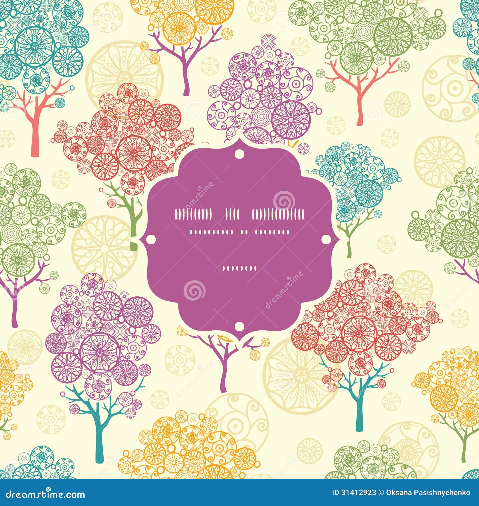 Colorful Abstract Trees Frame Seamless Pattern Stock Vector ...