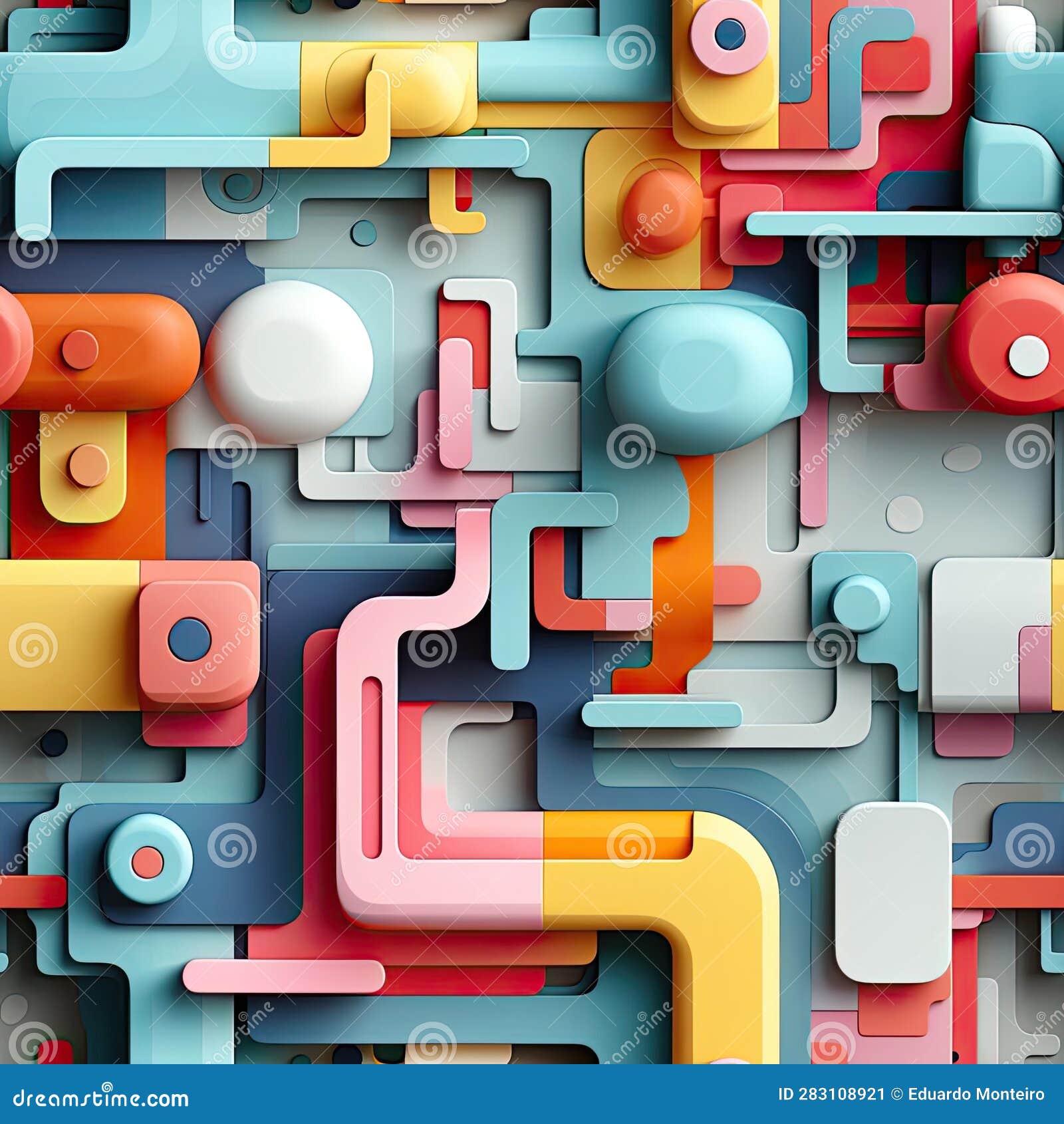 Colorful Abstract Wall Design with Polygonal Shapes and Objects (tiled ...