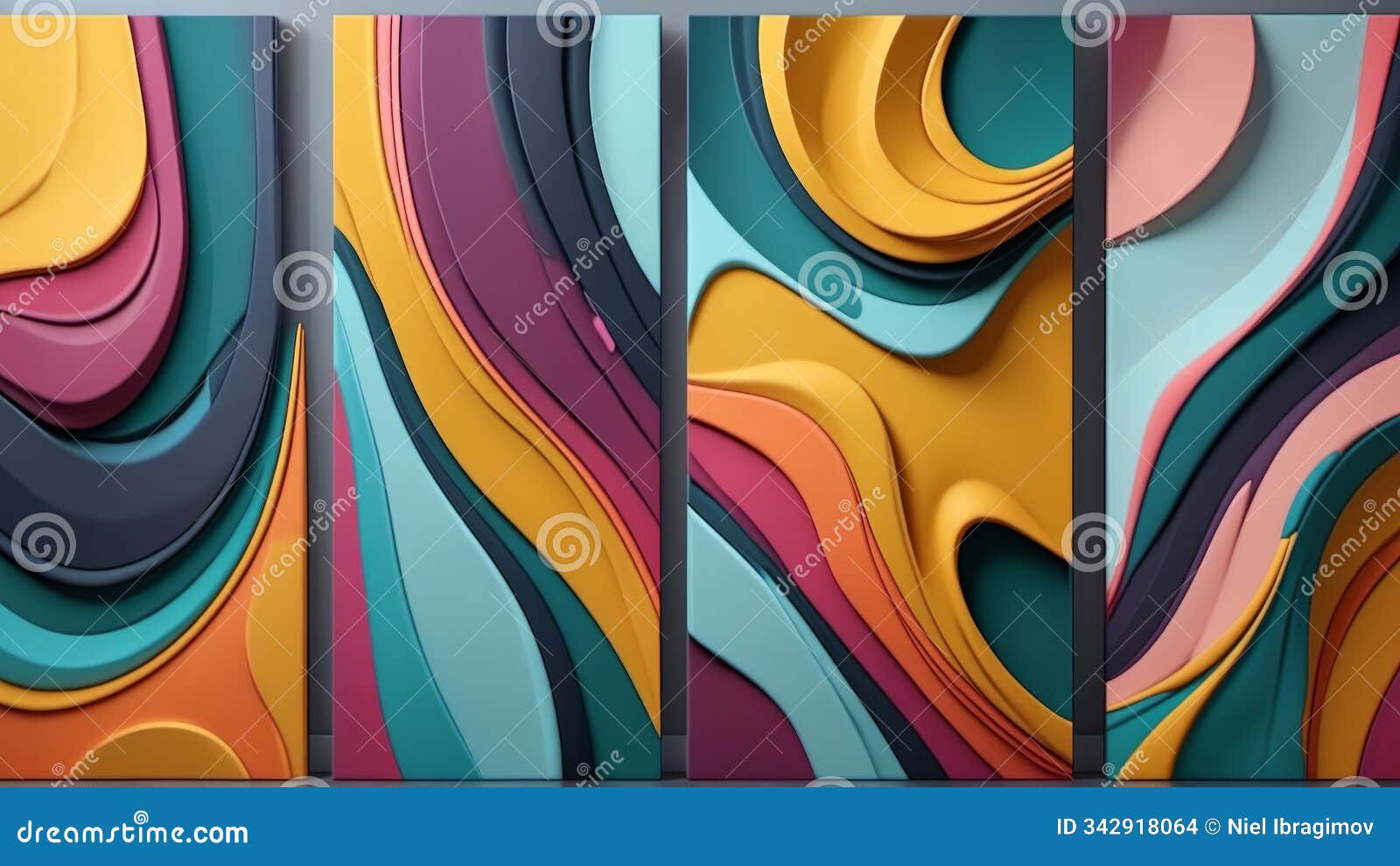Colorful Abstract Wall Panels with Organic Flowing Patterns in Modern ...