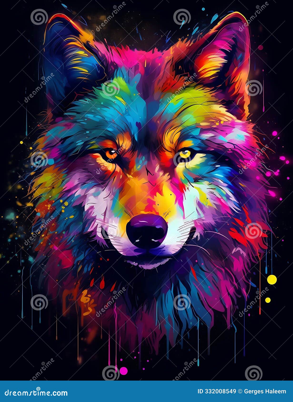 Colorful Abstract Wolf Illustration with Vivid Hues and Striking ...