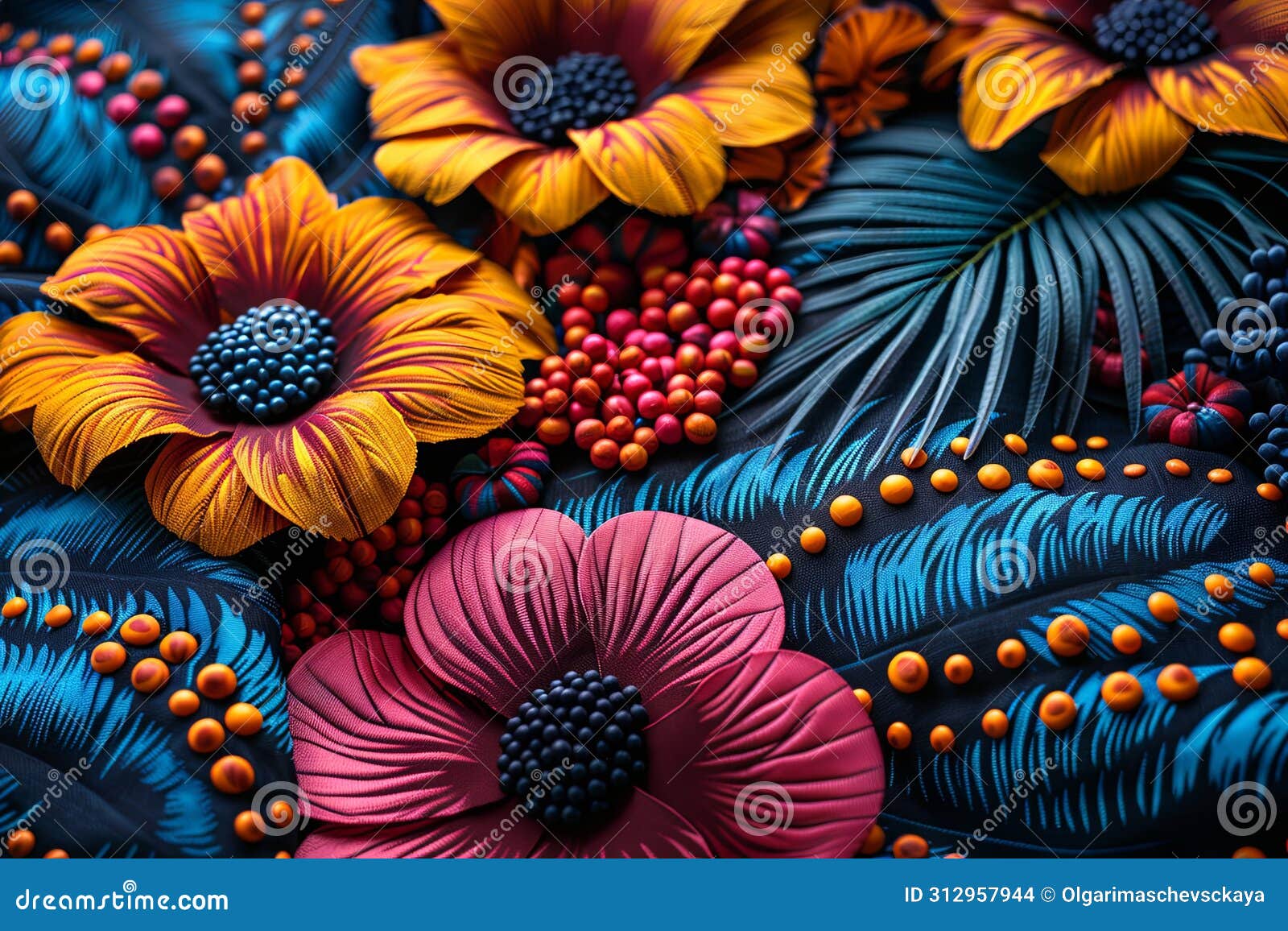 Colorful African Fabric with Floral Pattern Stock Illustration ...