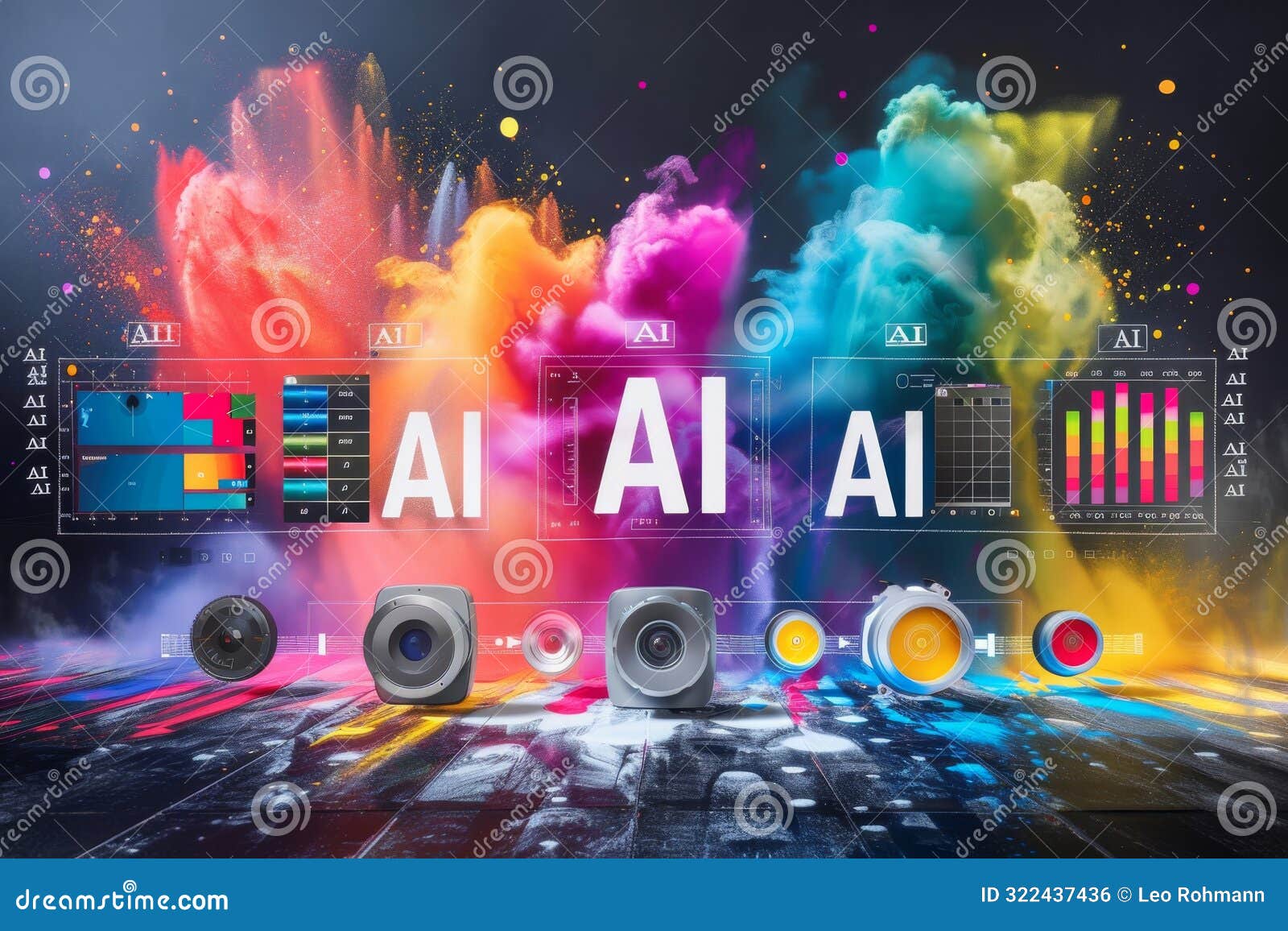 Colorful AI Logos on Screens, Creative Artificial Intelligence Concept ...