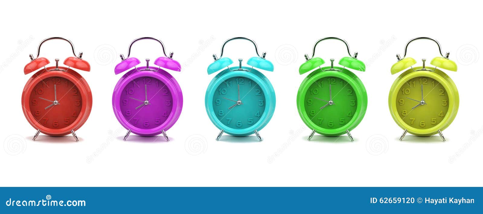 Colorful Alarm Clocks Isolated on White Background Stock Photo - Image ...