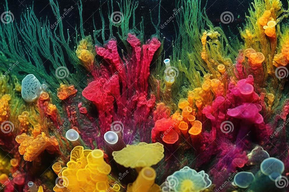 Colorful Algae Growth Under Microscope View Stock Illustration ...