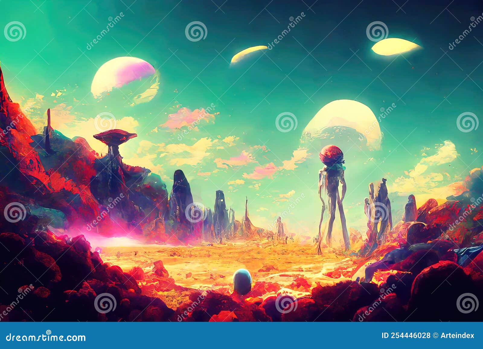 Colorful Alien World, Outer Space Martian Planet Stock Illustration ...