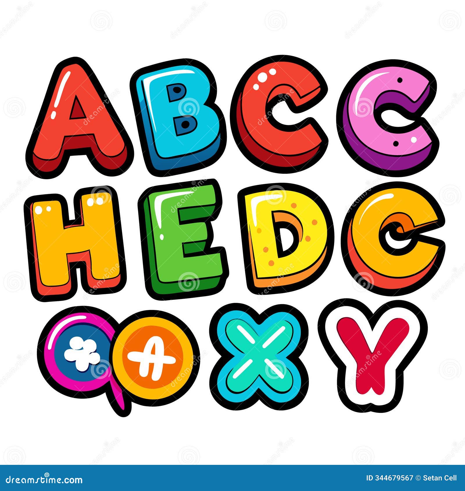 Colorful Alphabet Letters in Cartoon Style. ( Stock Vector ...