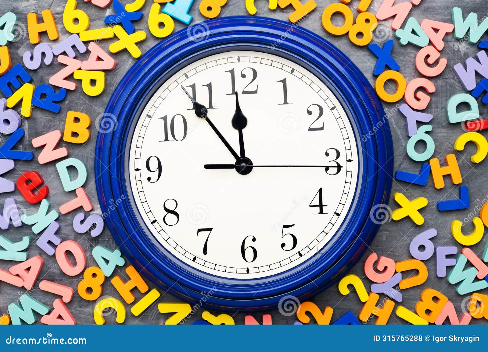 Colorful Alphabet Letters and Clock on Gray Background with Space for ...