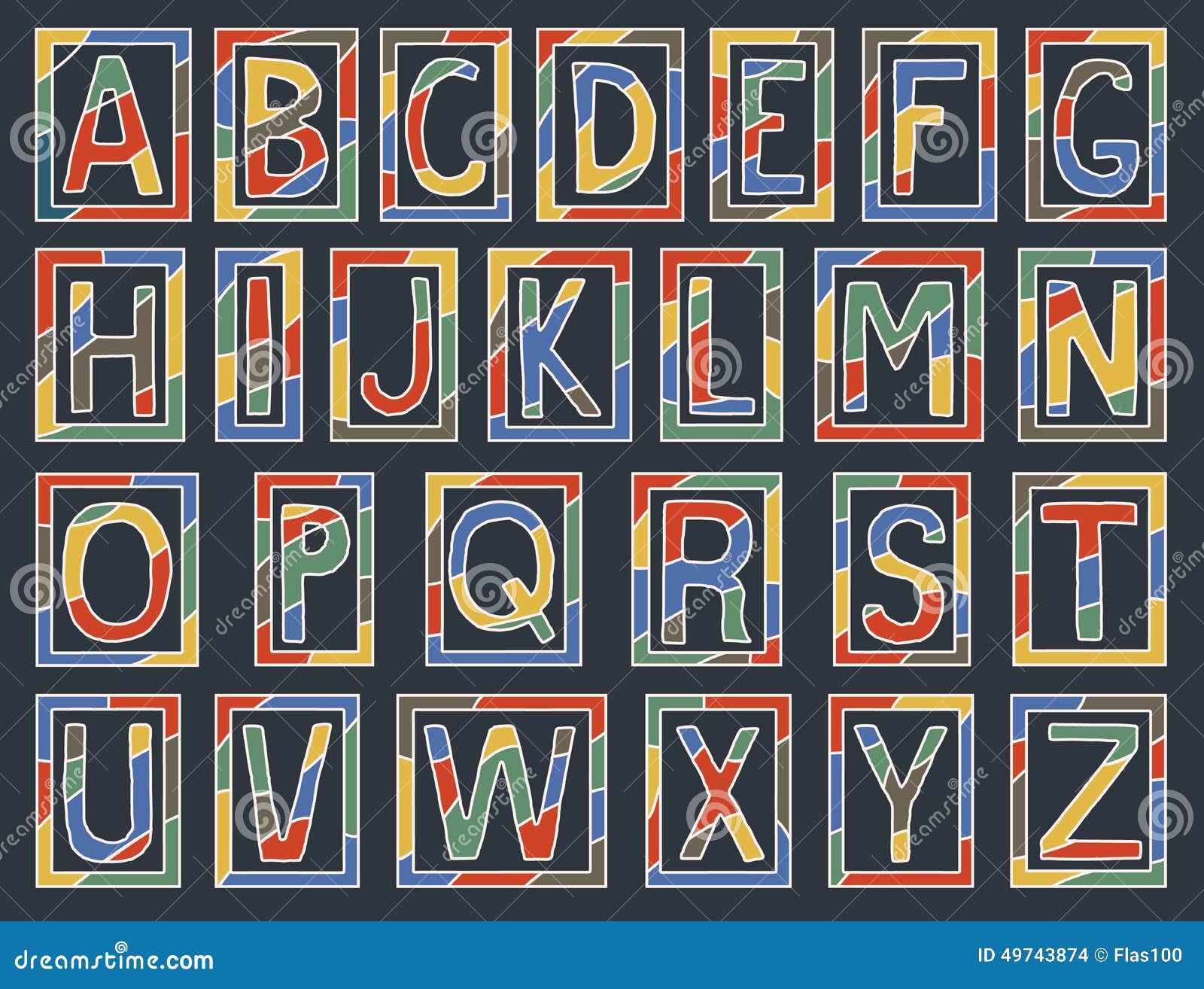 Colorful Alphabet Letters with Frames on Dark Stock Vector ...