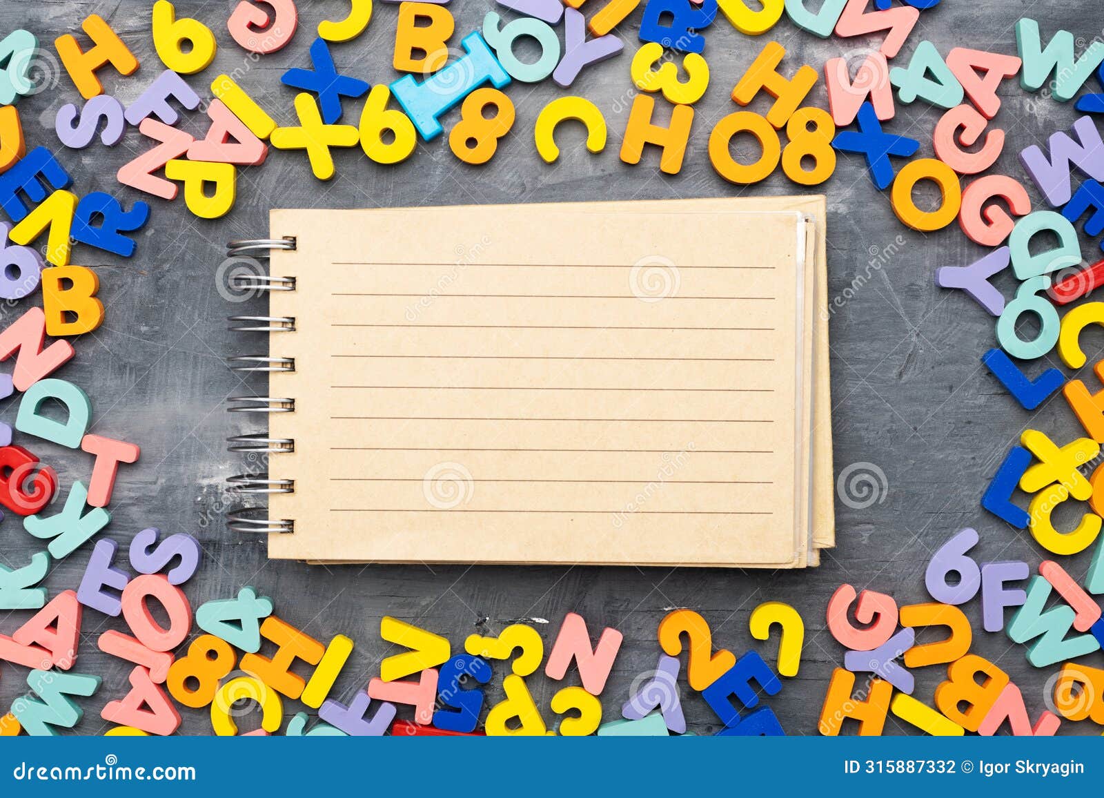 Colorful Alphabet Letters on Gray Background Notepad with Space for ...
