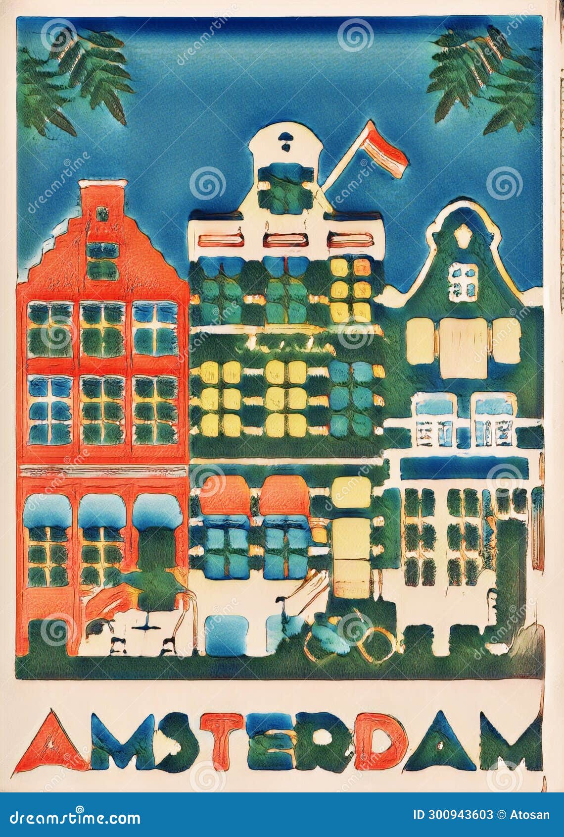 Colorful Amsterdam Drawing on Paper Stock Illustration - Illustration ...