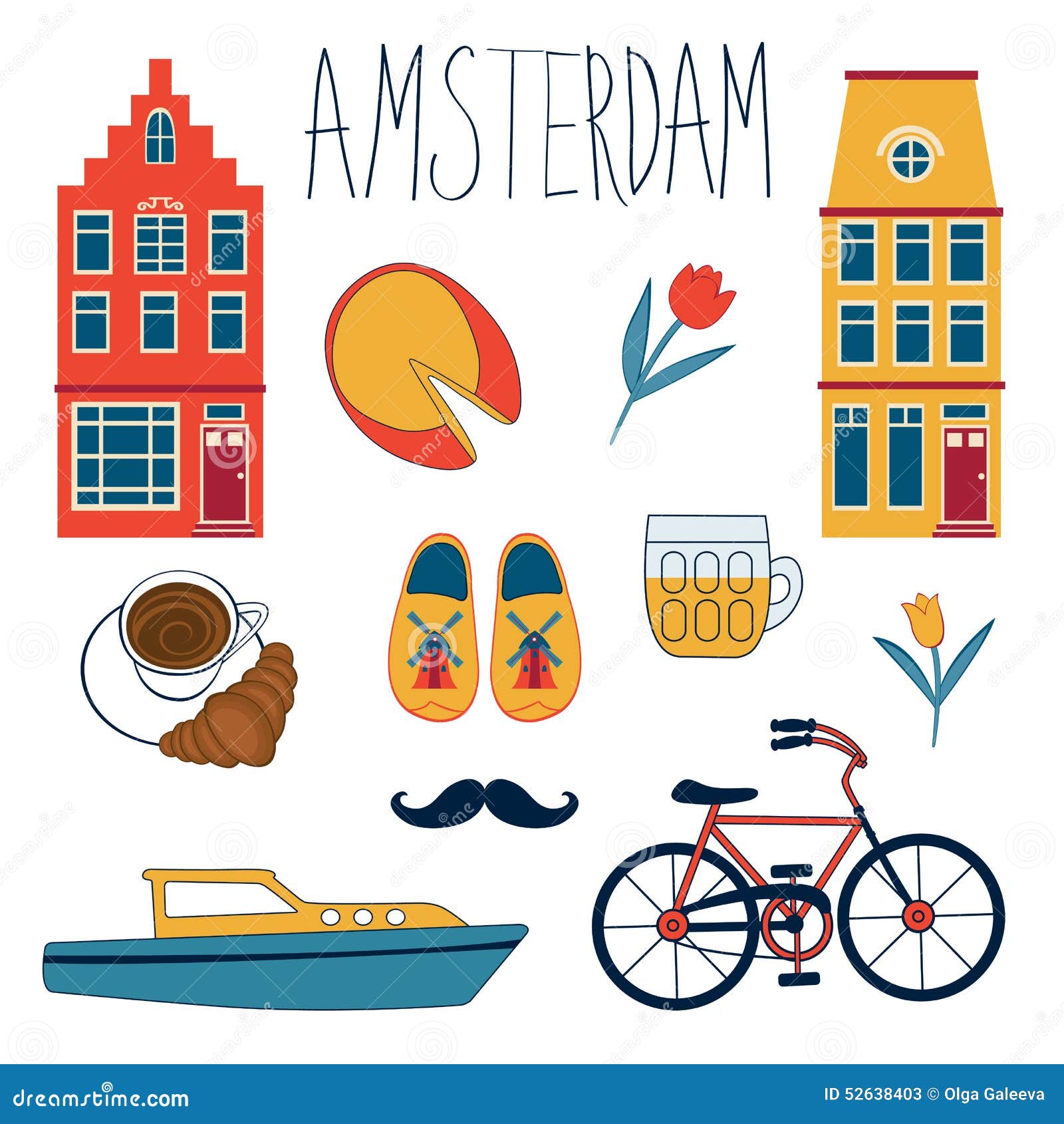 Colorful Amsterdam set stock vector. Illustration of background - 52638403