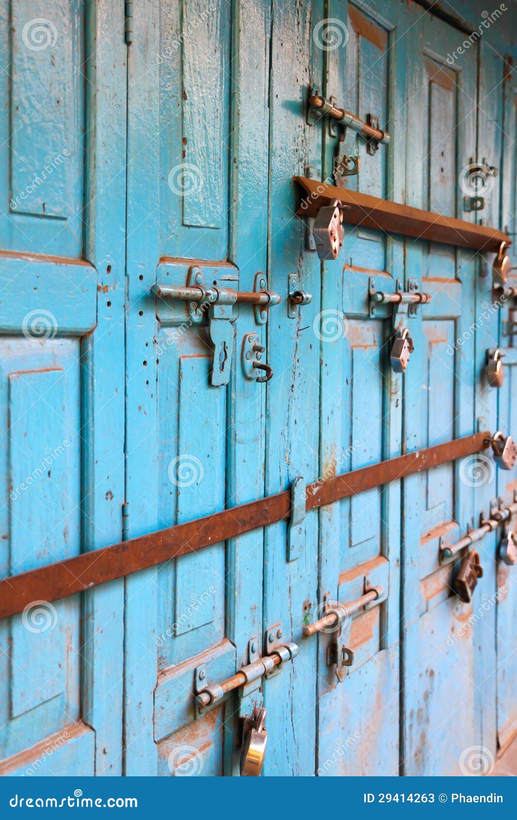 Colorful Ancient Door with Locks Stock Image - Image of grunge, metal ...
