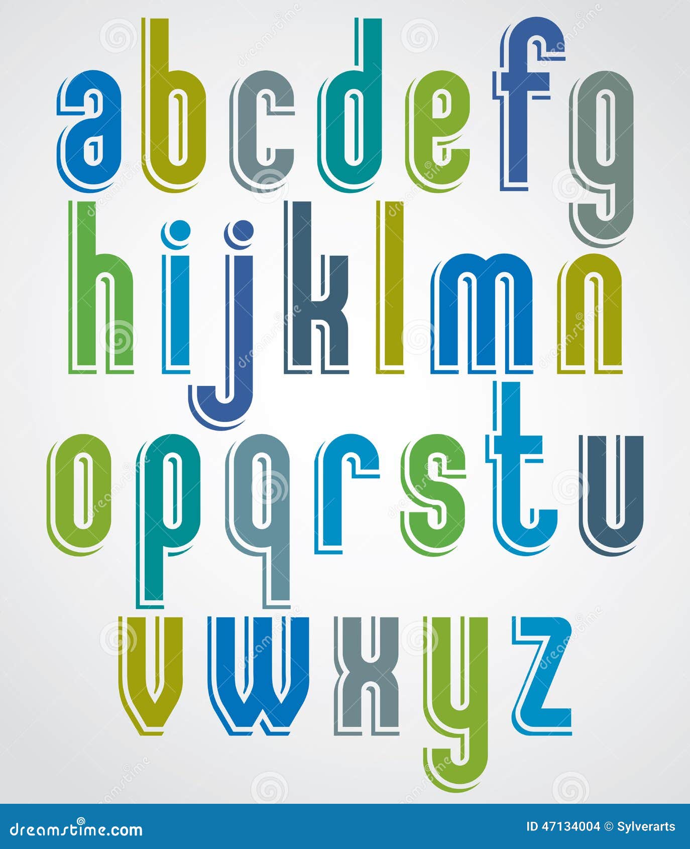 Colorful Animated Font, Rounded Lowercase Letters with White Out Stock ...