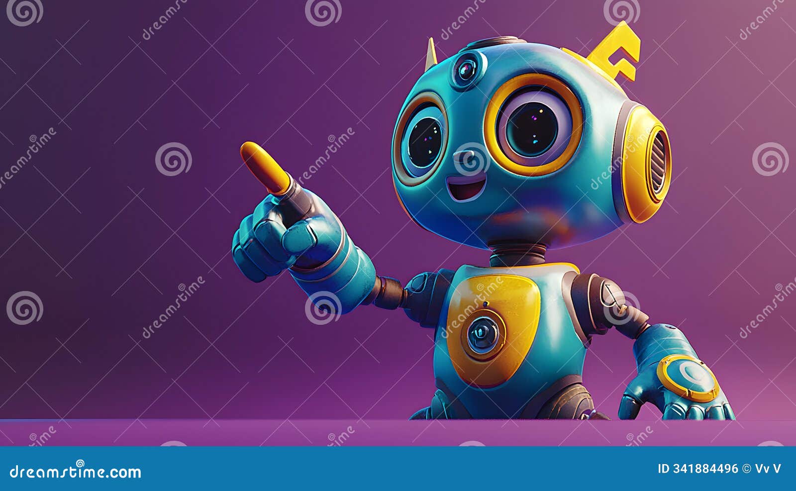 Colorful Animated Robot with Big Eyes Pointing Stock Photo - Image of ...