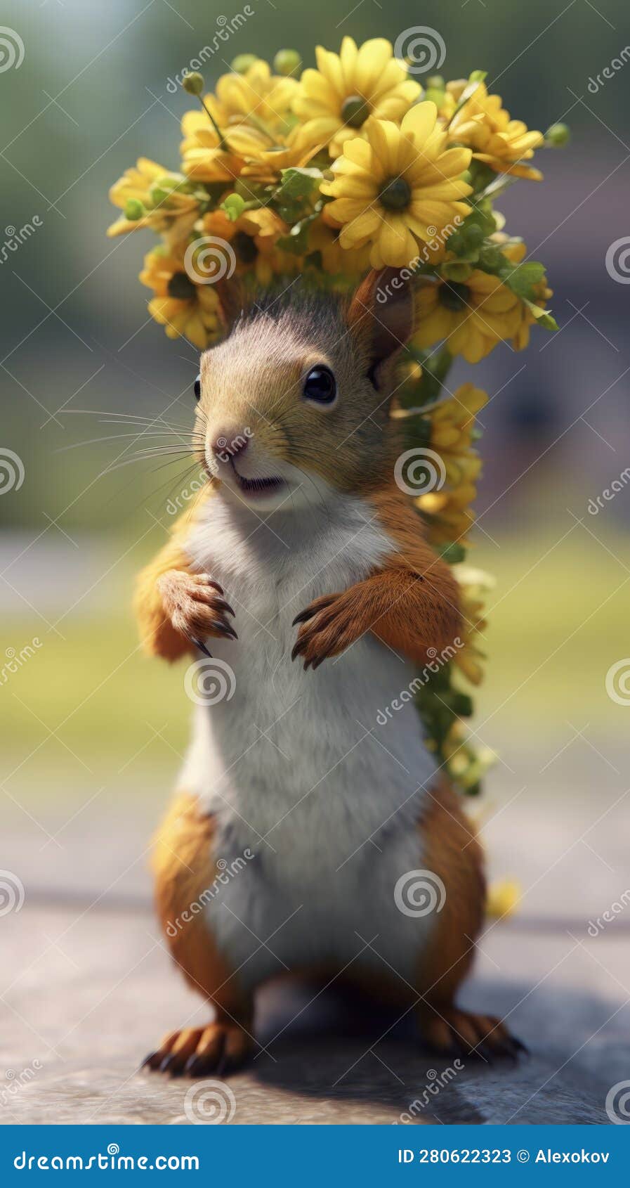 Colorful Animation: Small Squirrel with Flower Crown. Stock Illustration - Illustration of funny ...