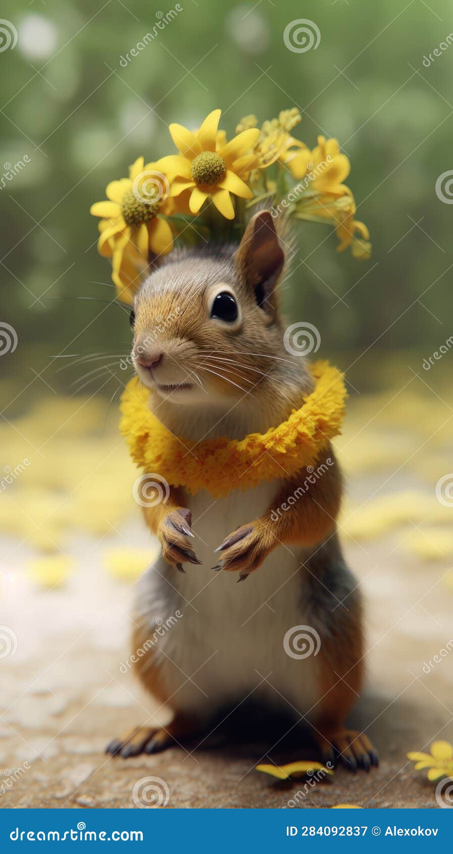 Colorful Animation: Small Squirrel with Flower Crown AI Generated Stock ...