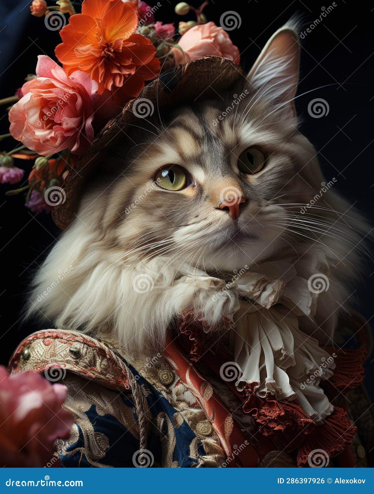 Colorful Anthropomorphic Rococo Cat AI Generated Stock Illustration ...
