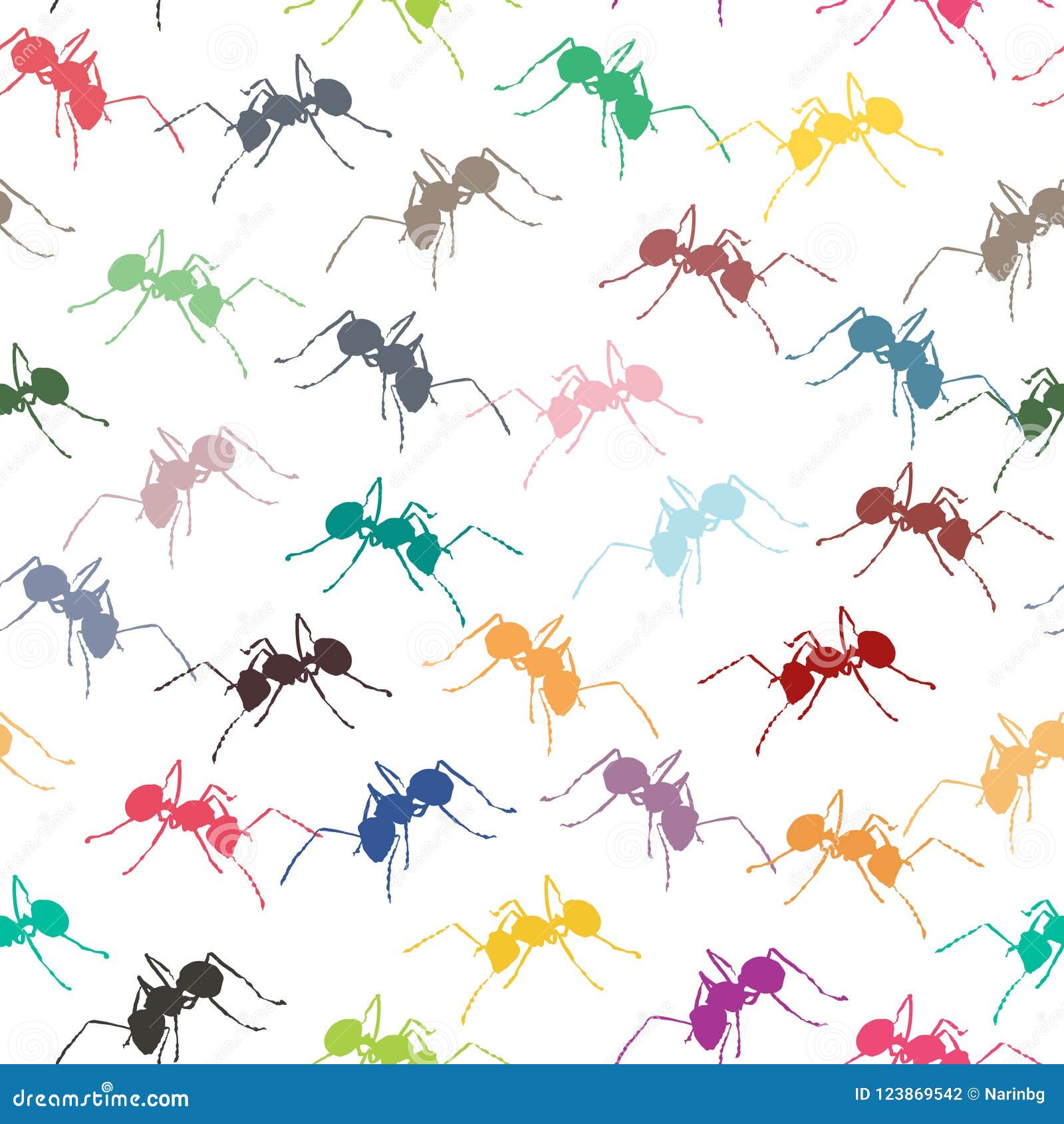 Colorful Ants on White Seamless Background. Stock Vector - Illustration ...