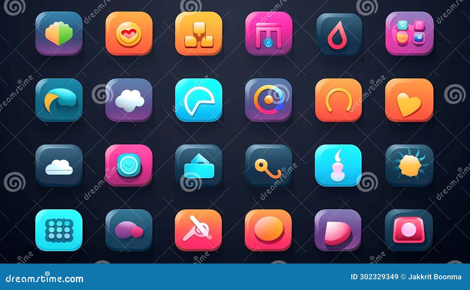 Colorful App Icons Set on Dark Background, Generative AI Illustrations ...