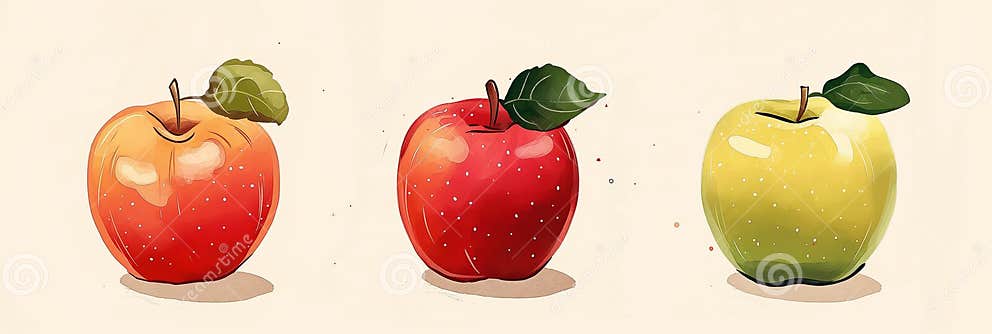 Colorful Apples in a Row with Expressive Faces Stock Illustration ...