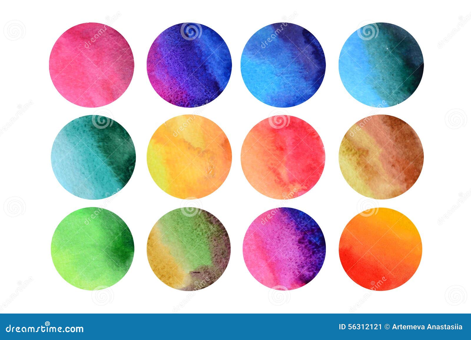 12 Colorful Aquarelle Rounds Stock Illustration - Illustration of ...