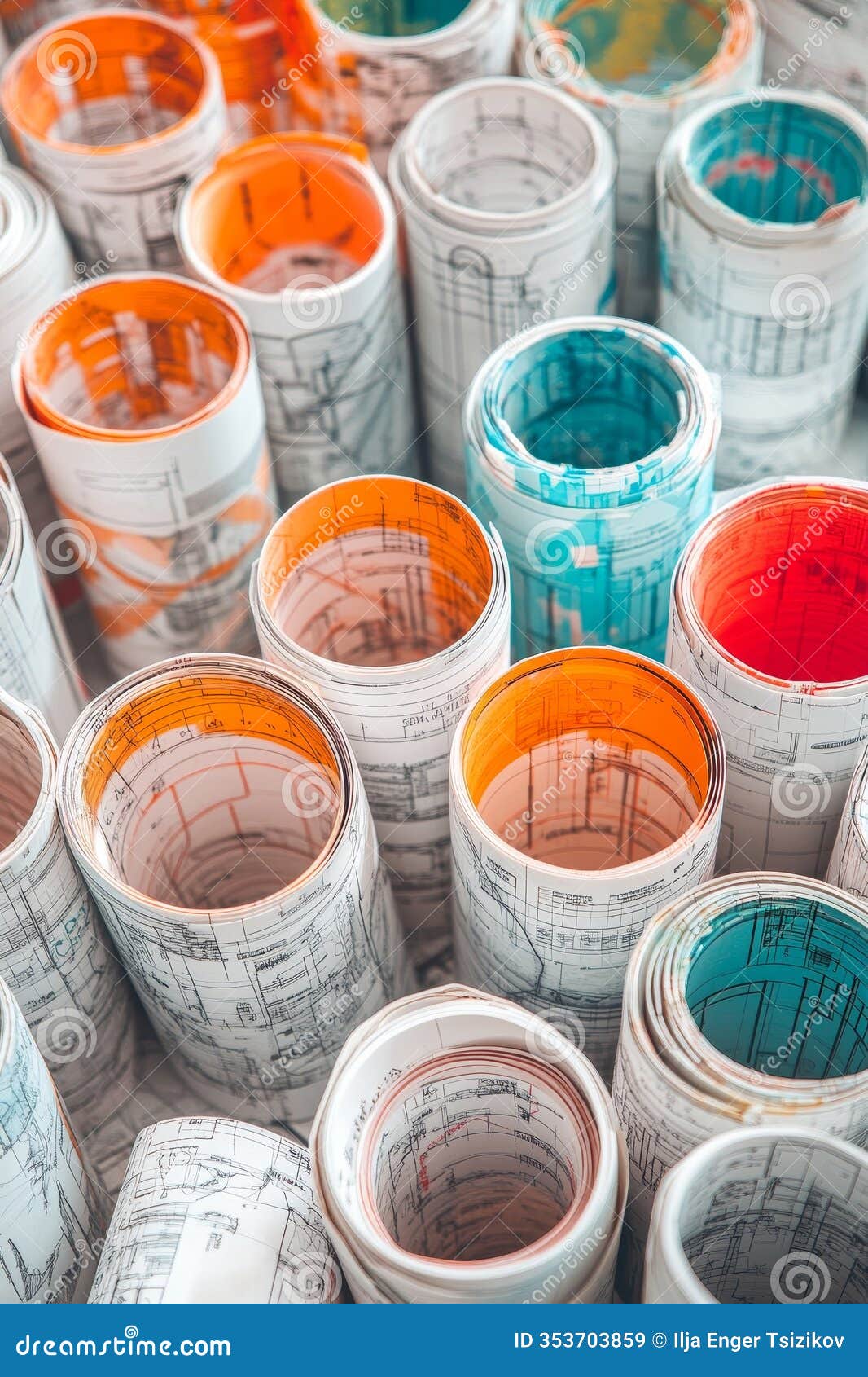 Colorful Architectural Blueprints Construction Plans and Drawings for ...