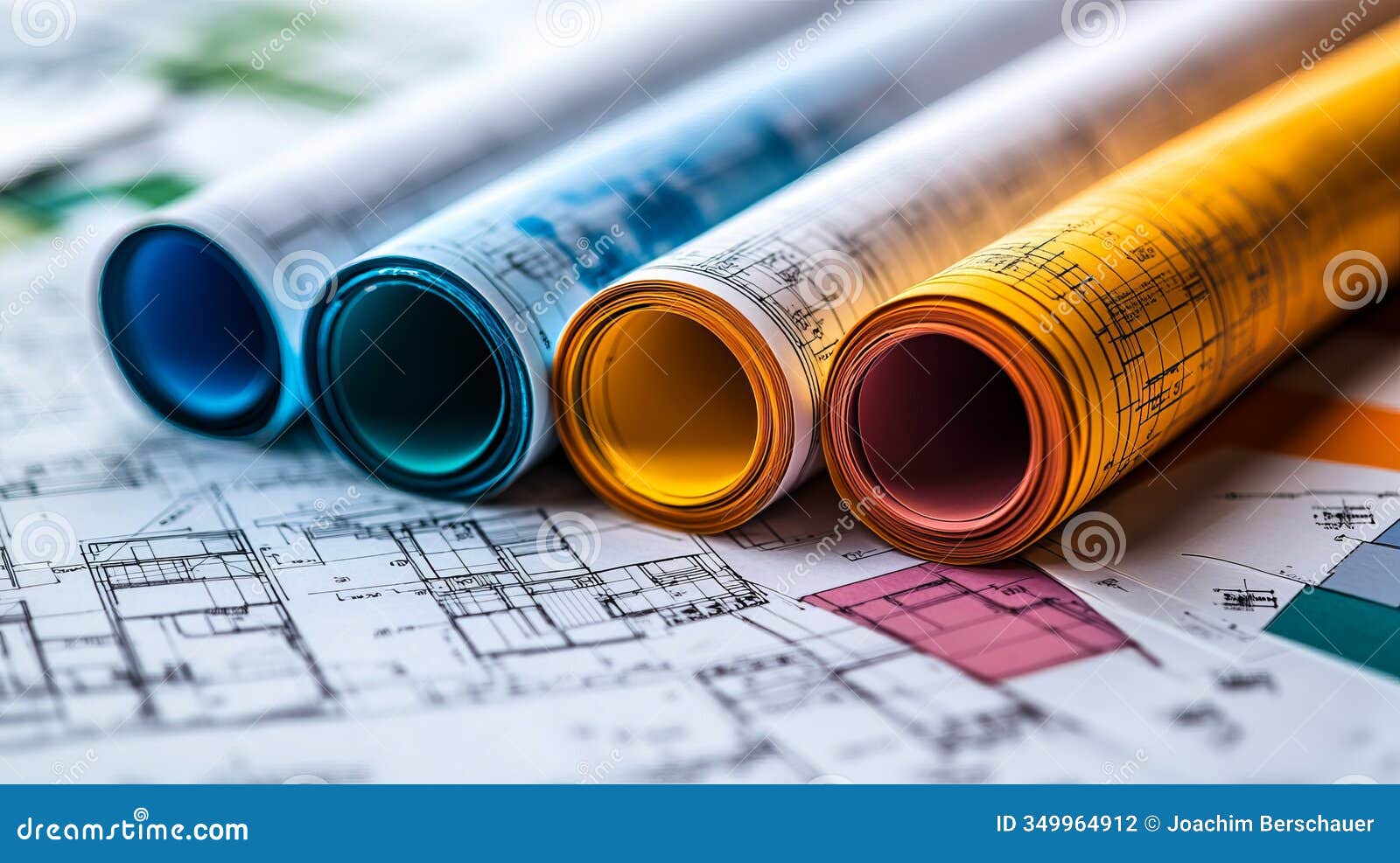 Colorful Architectural Blueprints for Detailed Design Stock Photo ...