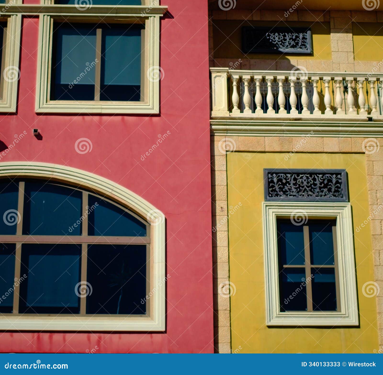 Colorful Architectural Facade with Red and Yellow Walls Stock ...