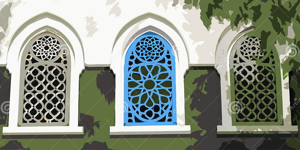 Colorful Architectural Patterned Windows with Intricate Lattice Design ...