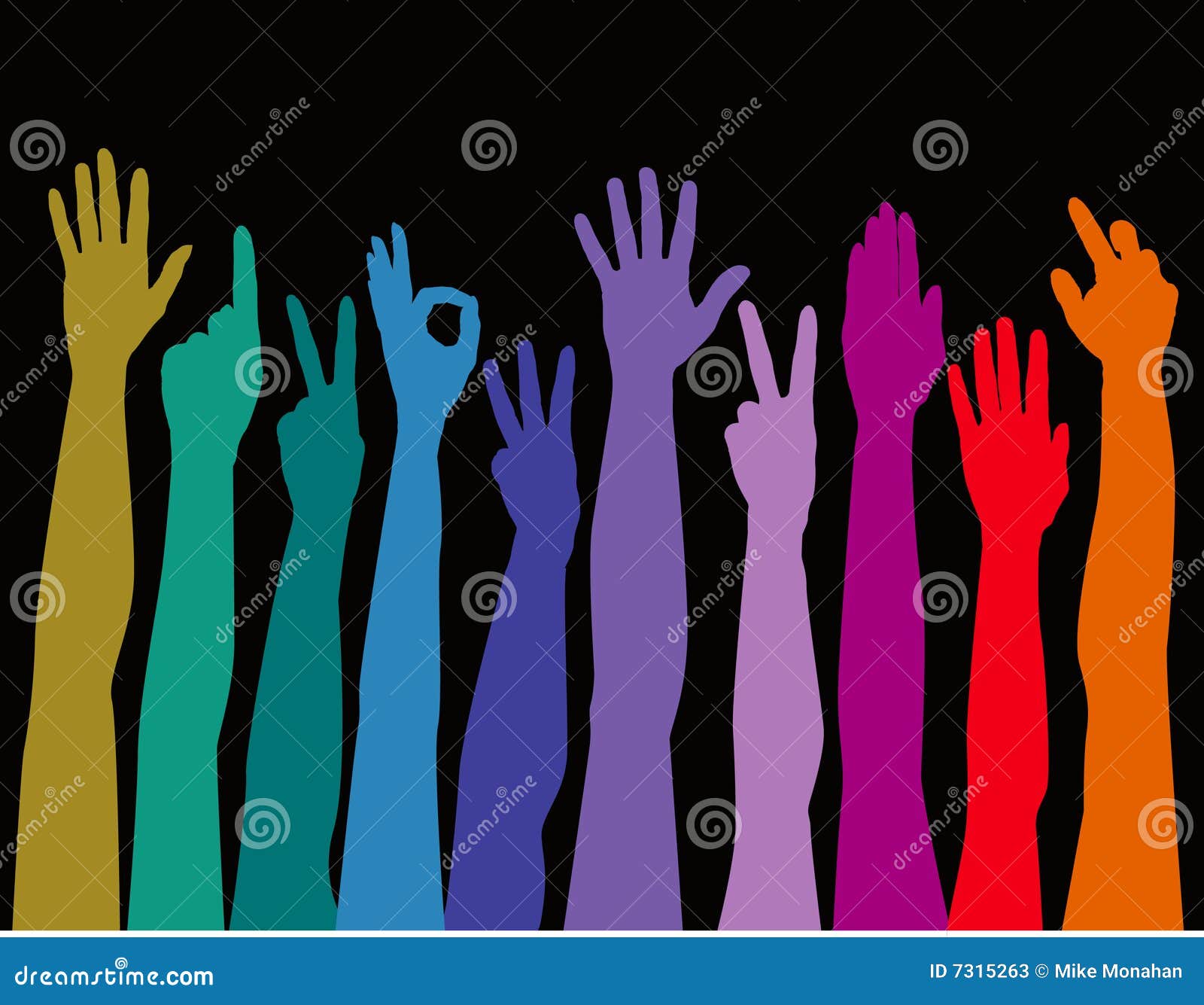 Colorful arms raised up stock vector. Illustration of rendering - 7315263