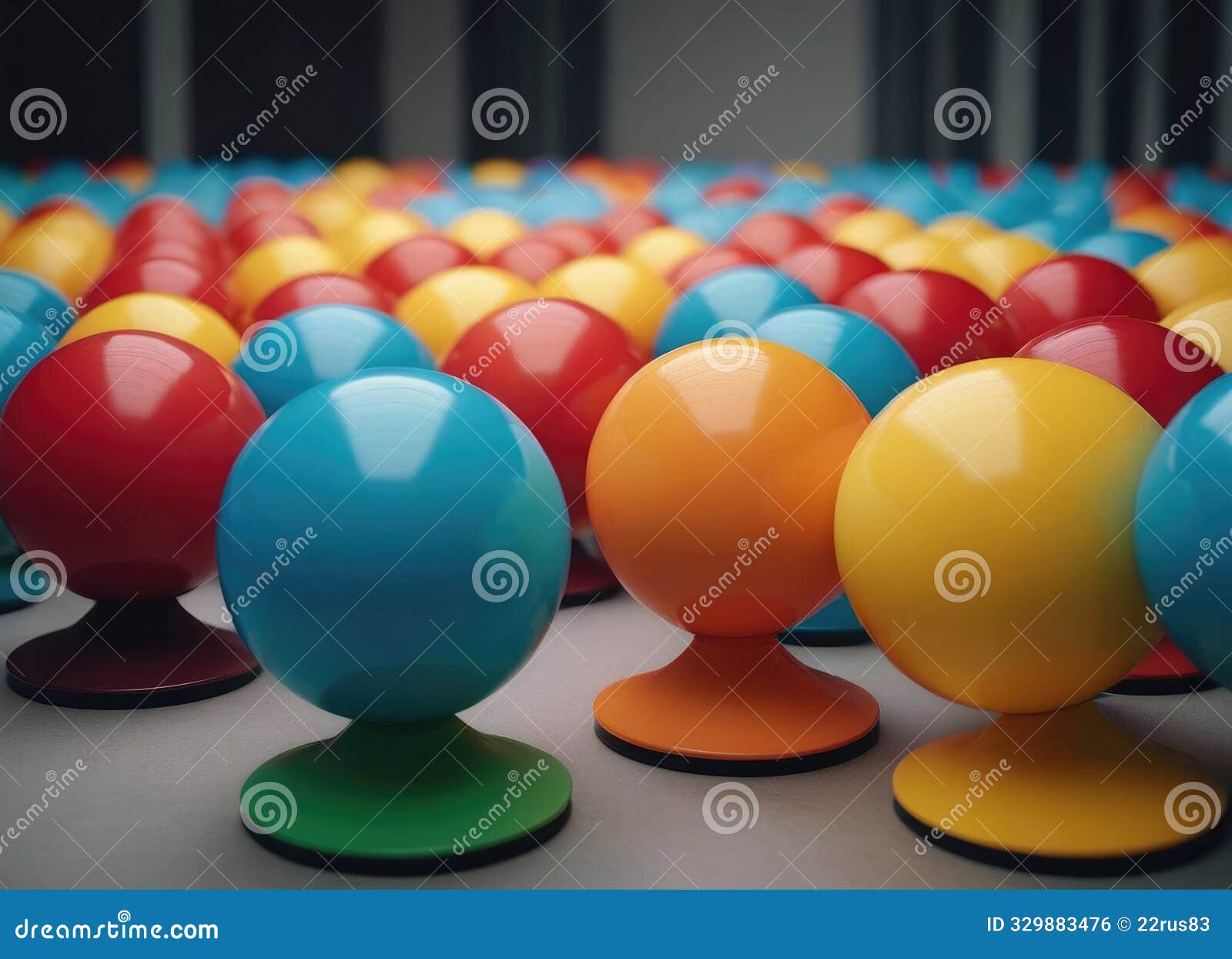Colorful Arrangement of Spherical Objects Placed on a Reflective ...