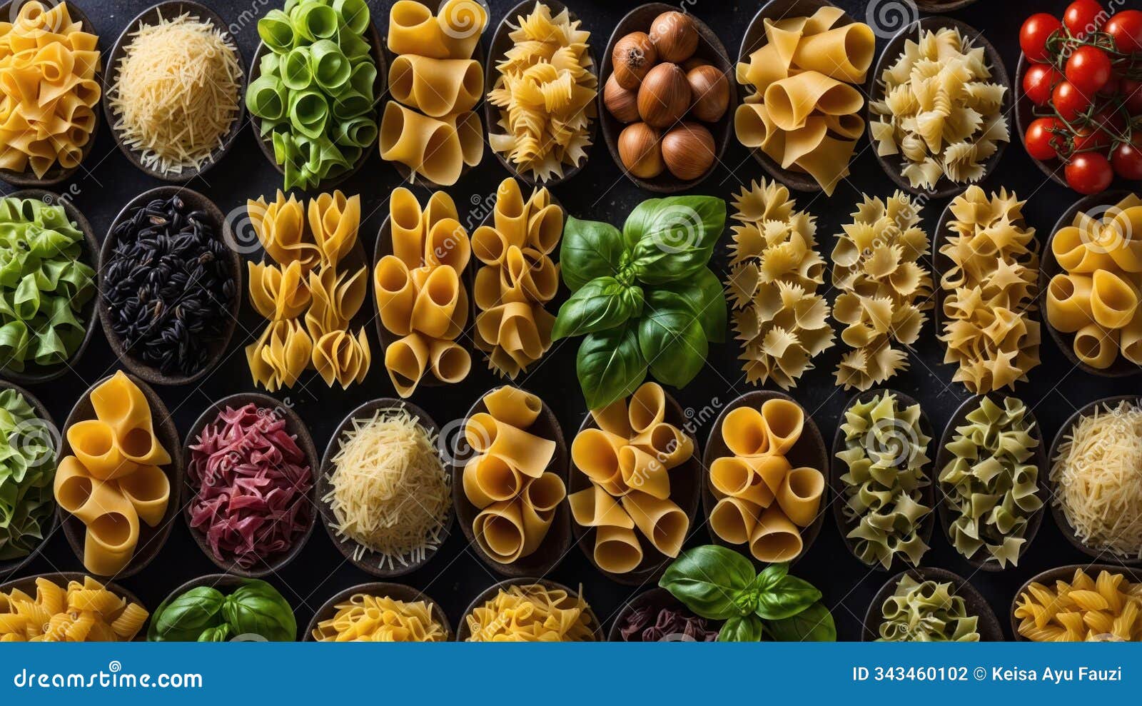 A Colorful Arrangement of Various Pasta Types and Ingredients for ...
