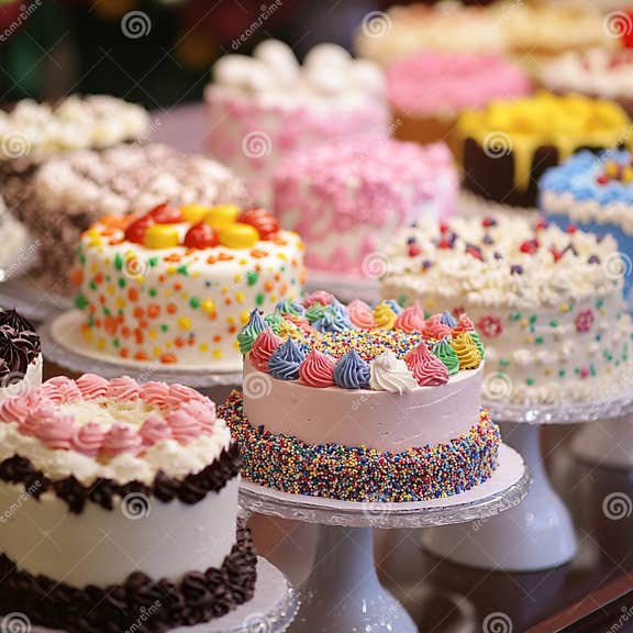 A Colorful Array of Decorated Cakes on Display Stock Illustration ...